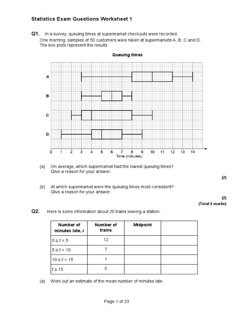 Statistics Exampro Sheet 1 | PDF | Mathematics