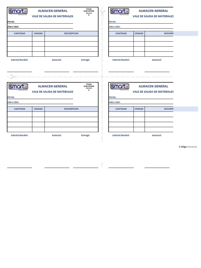 Alm-fo-005 Formato Vale Salida de Materiales | PDF