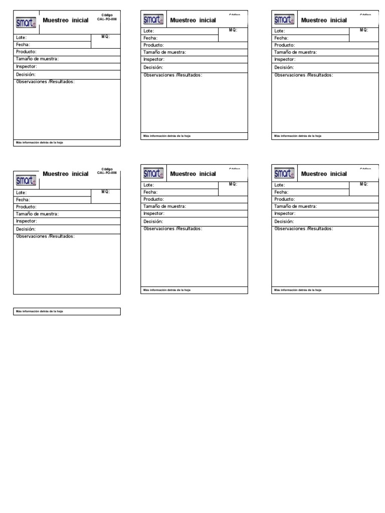Cal-Fo-006 Formato Muestreo Inicial | PDF