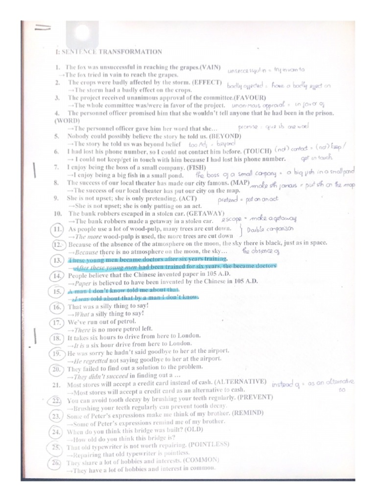 Rewriting Sentences Practice Test with Key | PDF