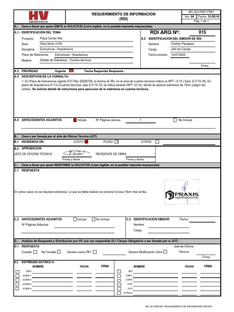 Rpsta. RDI ARQ-015 Sobrelosa en Cuartos Técnicos | PDF