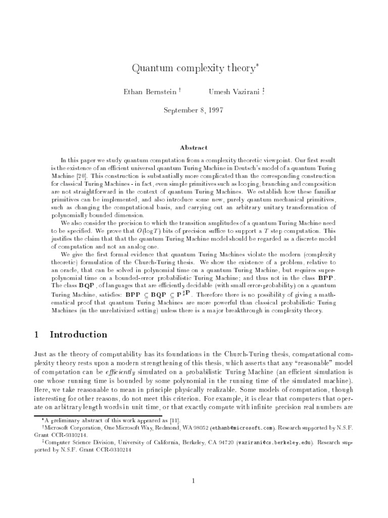 Quantum Complexity Theory - (Definicion Moderna de QTMS) - Bernstein ... Quantum Complexity Theory - (Definicion Moderna de QTMS) - Bernstein ...