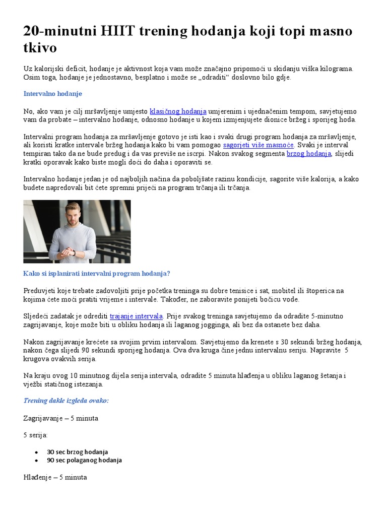 20-Minutni HIIT Trening Hodanja Koji Topi Masno Tkivo | PDF