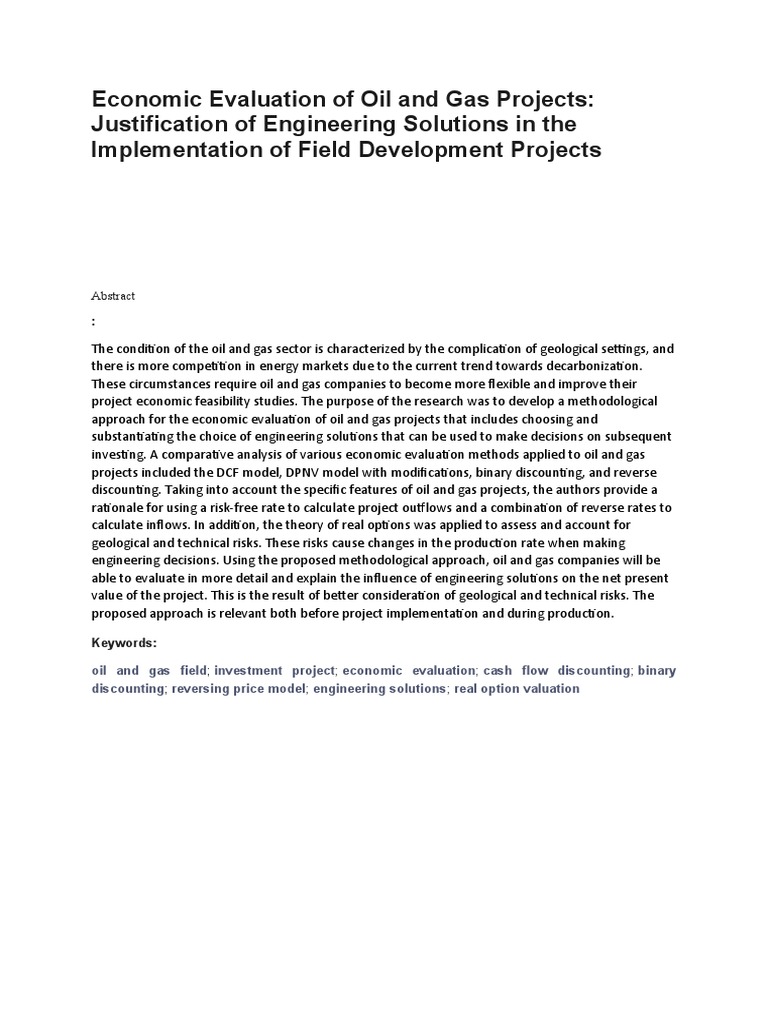 Economic Evaluation of Oil and Gas Projects | PDF | Discounted Cash ...