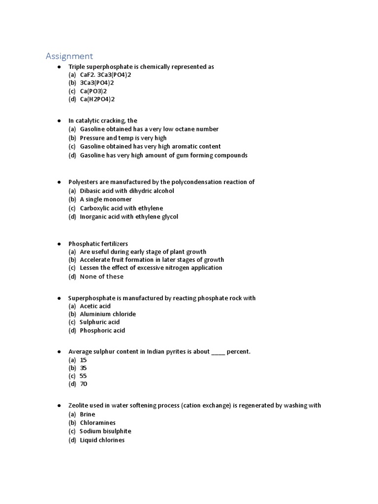 Chemical Tech Assignment | Download Free PDF | Polyester | Chemical Reactions