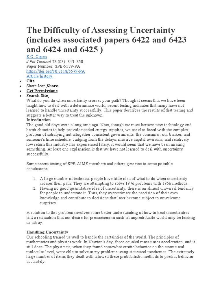 The Difficulty of Assessing Uncertainty | PDF | Uncertainty | Prediction