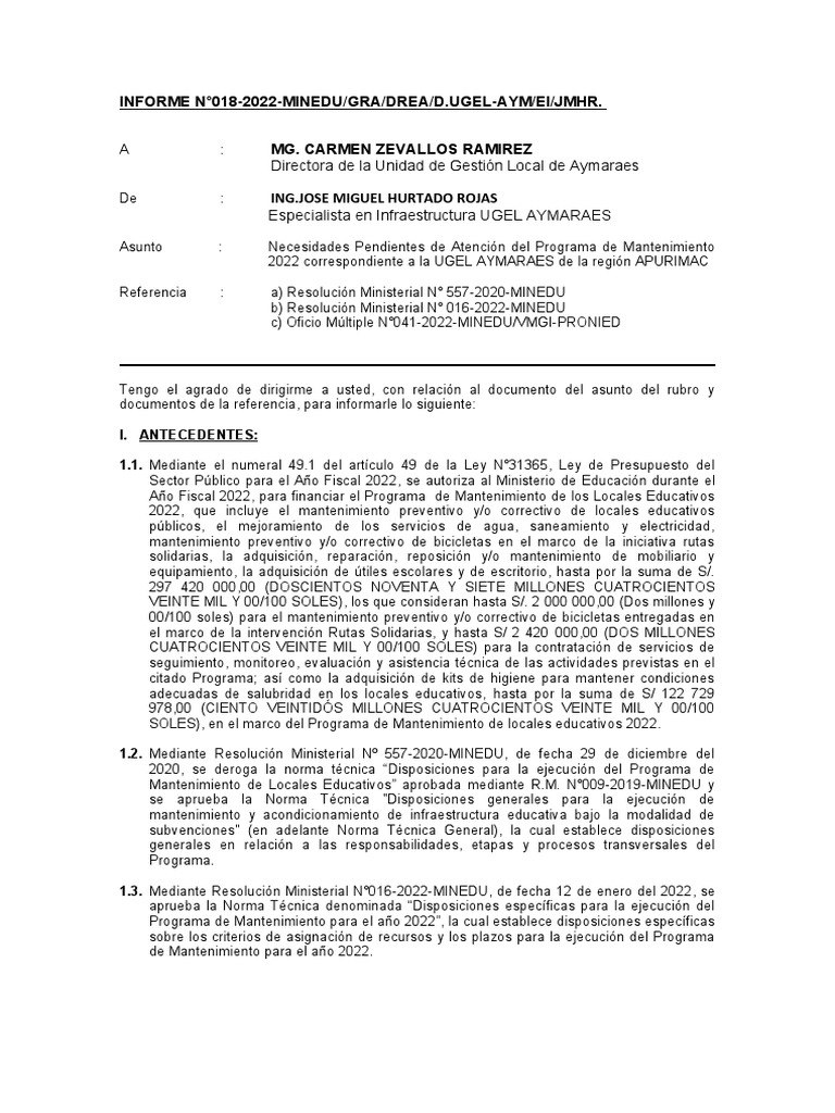 3 UGEL Informe en Respuesta Al Oficio Multiple 041 PRONIED | PDF