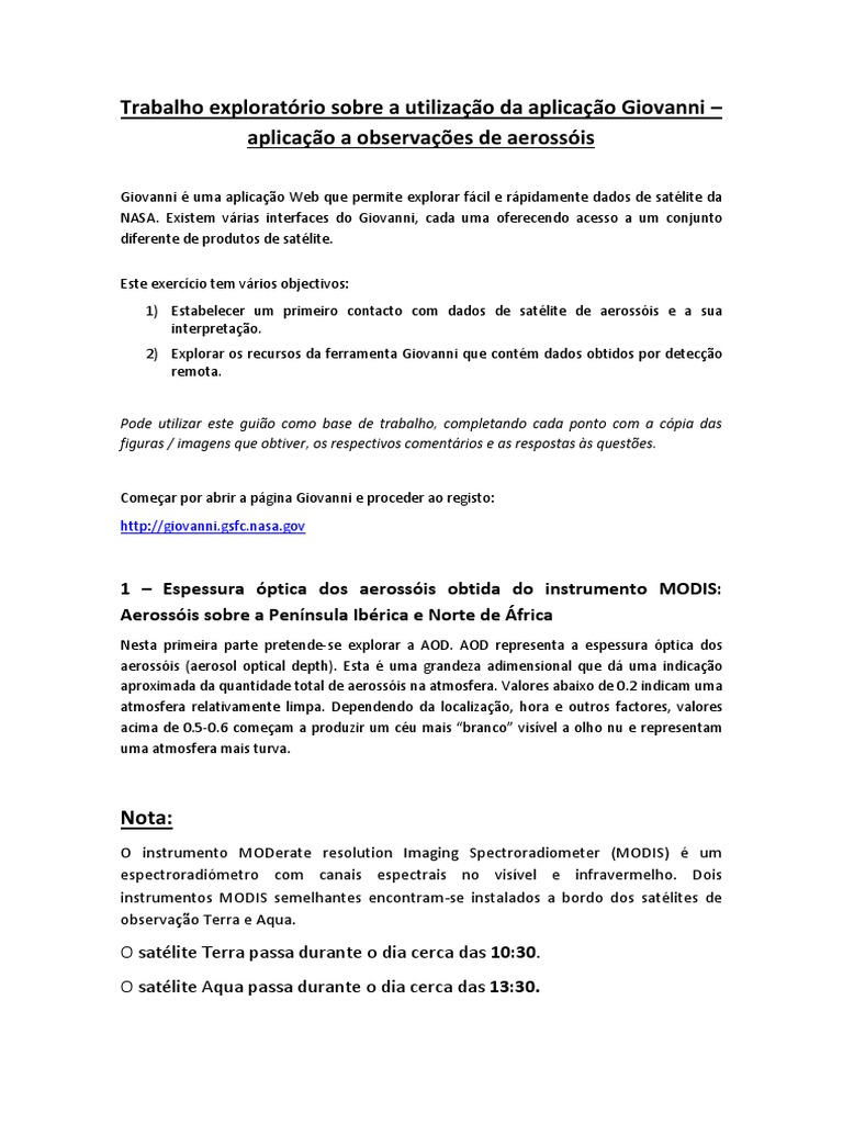 Análise de Aerossóis com Giovanni e MODIS | PDF | Satélite | Terra