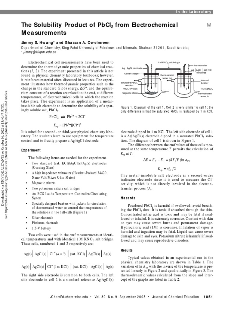 The Solubility Product of PBCL From Electrochemical Measurements | PDF ...