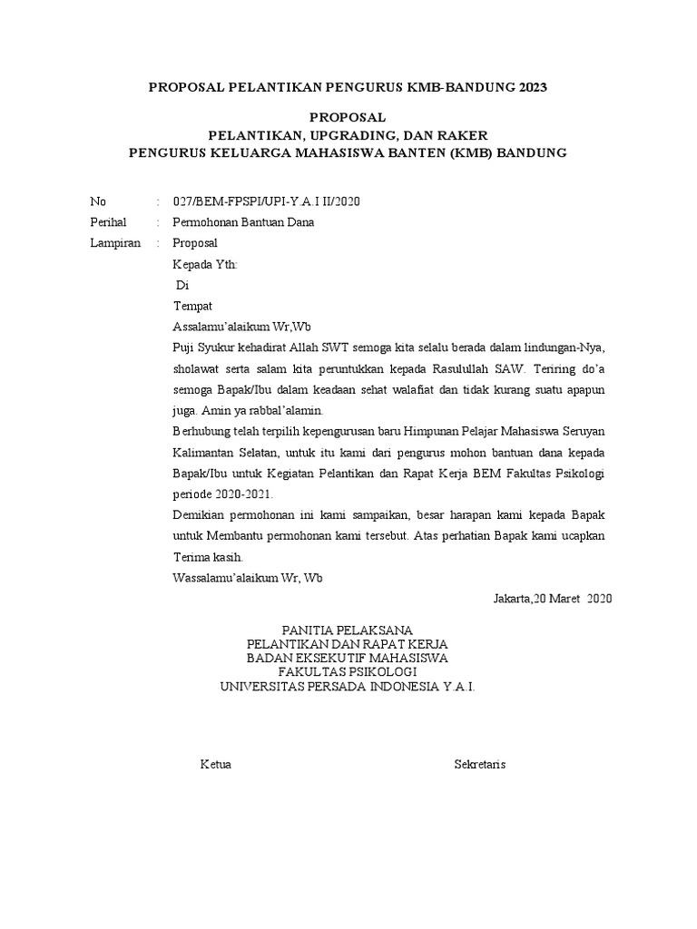 Proposal Pelantikan BEM 2023 | PDF