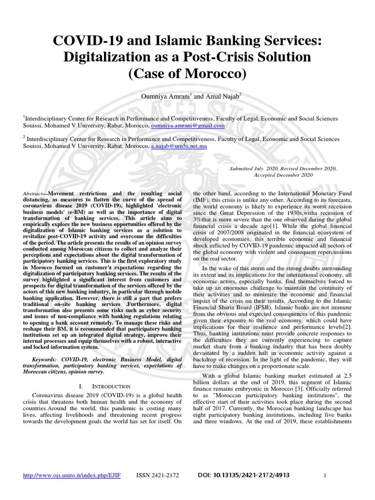 EJIF - Covid-19 and Islamic Banking Services Digitalization As A Post ...
