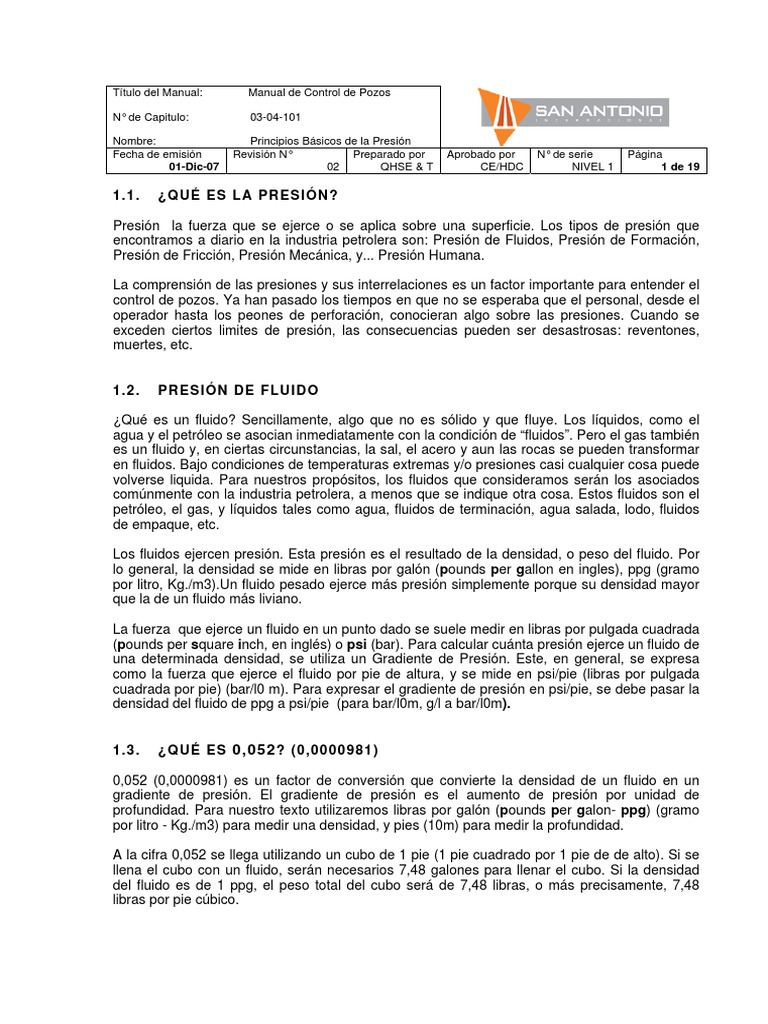 San Antonio - Well Control | PDF | Presión | Fricción