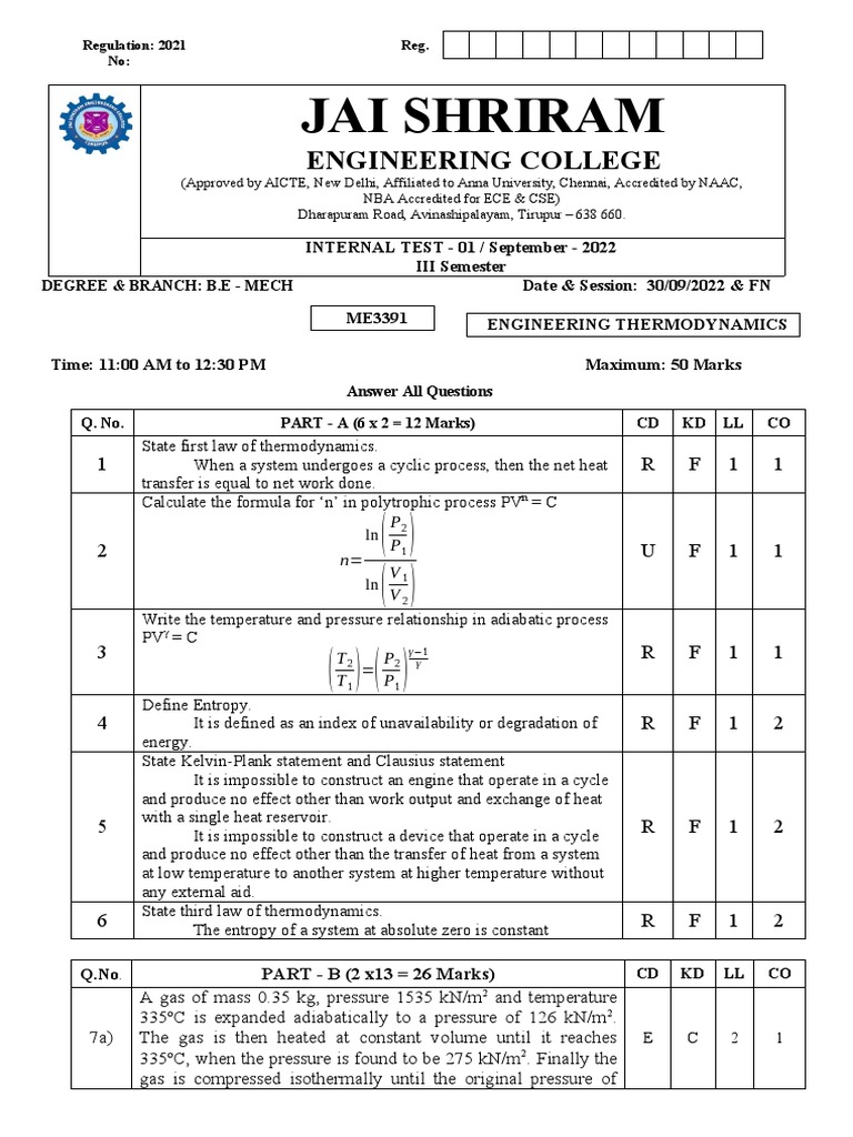Thermodnamics IAT - I SET - 1 KEY - 1 | Download Free PDF | Heat ...