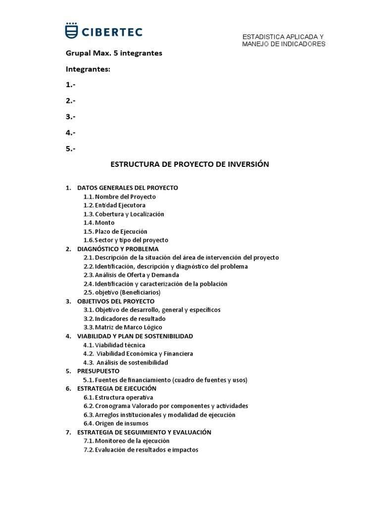 ESTRUCTURA DE PROYECTO DE INVERSIÓN - Semana 13 | PDF