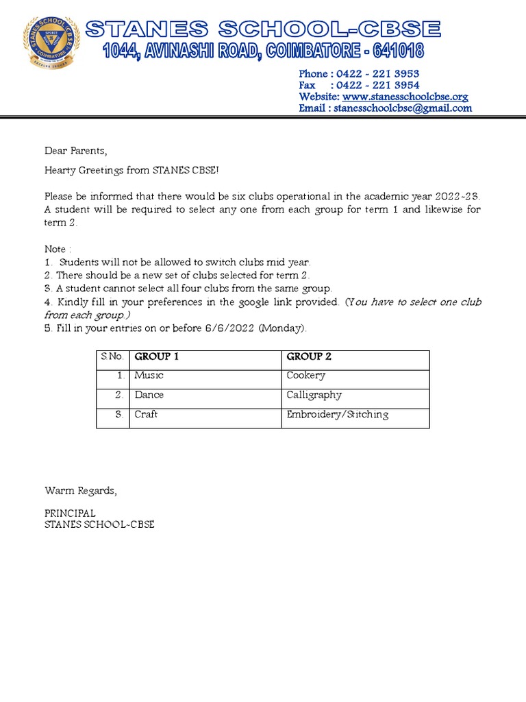 Circular For Club | PDF