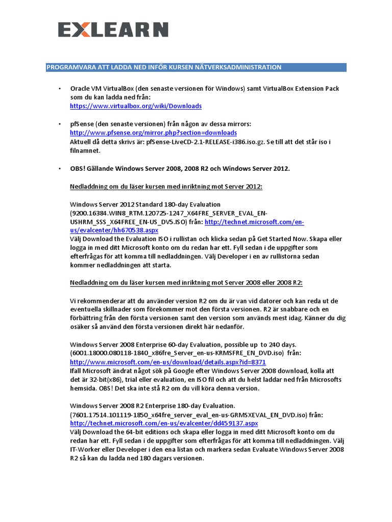 Programvara Att Ladda Ned Inför Kursen. | PDF