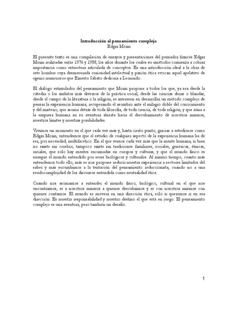 Edgar Morin - Introducción Al Pensamiento Complejo | PDF