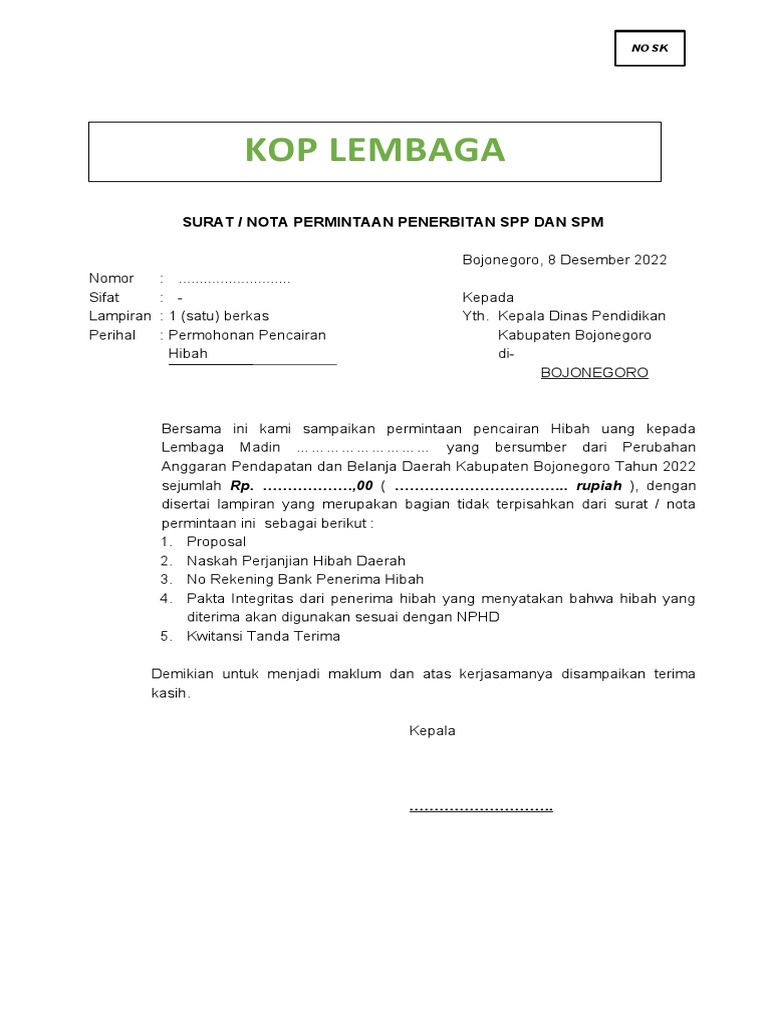 Surat Permohonan SPP Dan SPM | PDF | Bisnis | Hukum