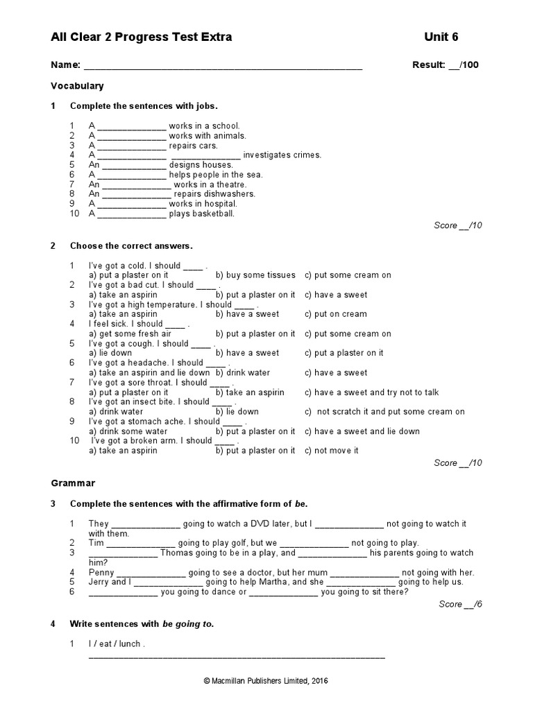 All Clear - 2 - Test - U6 - Extra | PDF