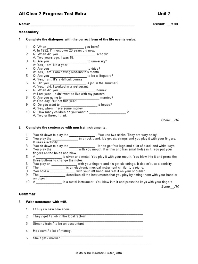 All Clear - 2 - Test - U7 - Extra | PDF