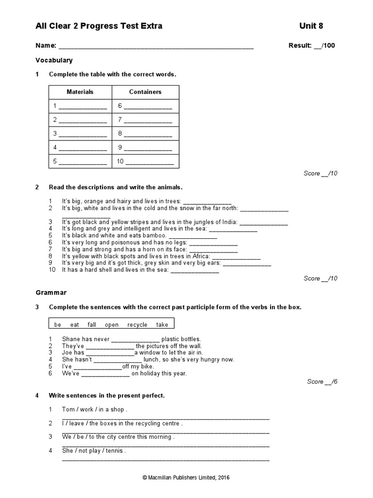 All Clear - 2 - Test - U8 - Extra | PDF | Linguistics