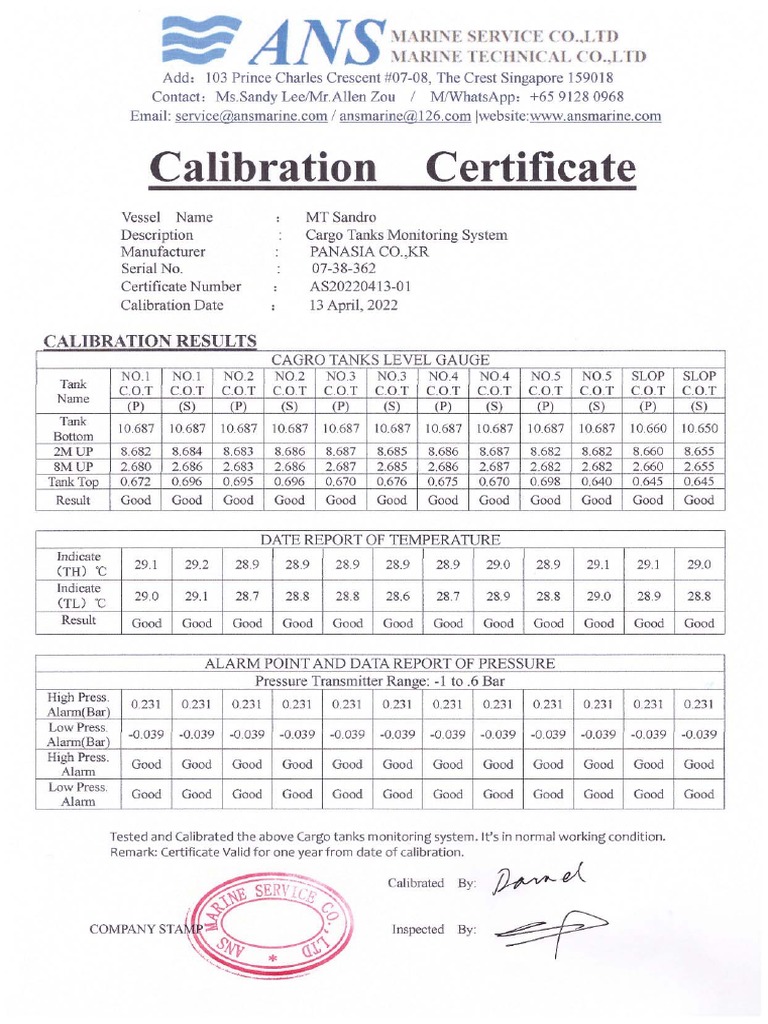 17.cargo Tank Monitoring System Calibration AS202000413-01 | PDF