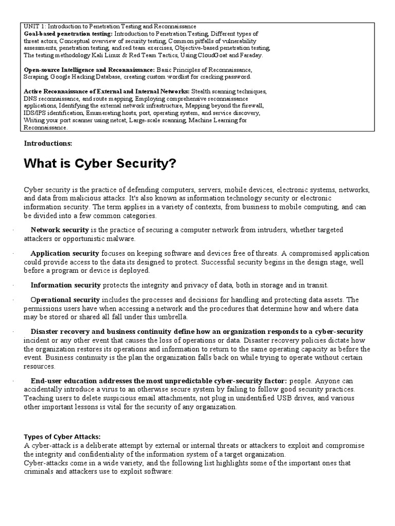 Unit 1 Cyber Security Pdf Security Computer Security
