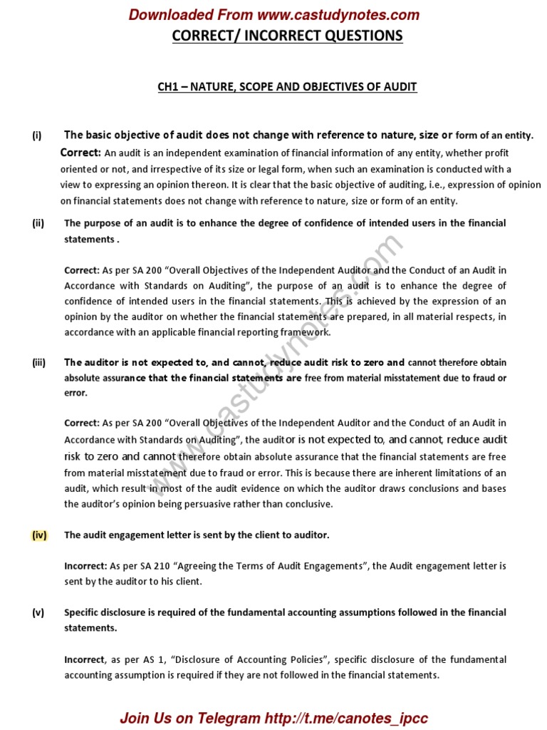 CA Inter Audit Correct and Incorrect | PDF | Audit | Financial Audit