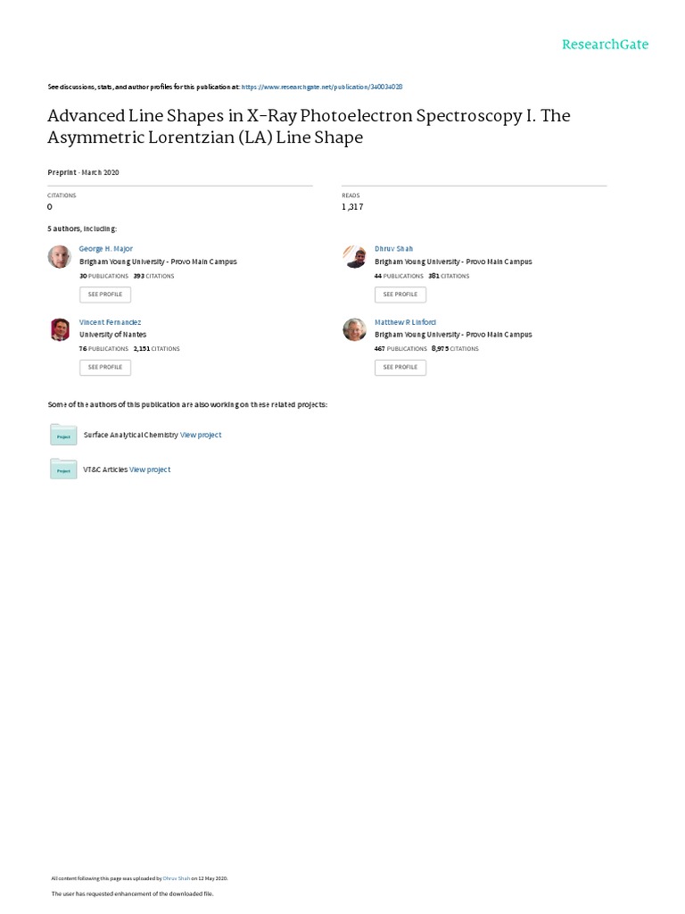 Advanced Line Shapes in X-Ray Photoelectron Spectroscopy I. The Asymmetric Lorentzian (LA) Line ...