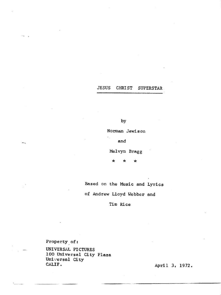 Jesus Christ Superstar 4-3-1972 (Early Draft) | PDF