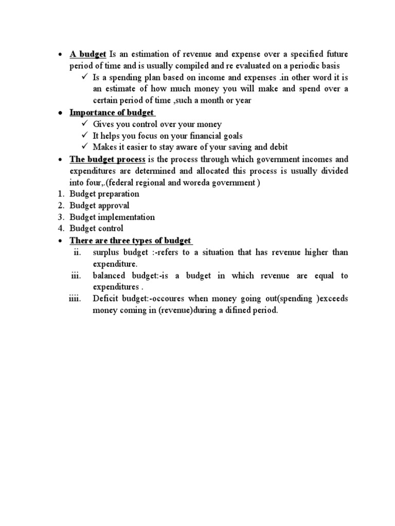 A Budget Is An Estimation of Revenue and Expense Over A Specified ...