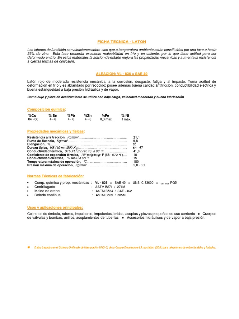 Latón UNS C83600: Propiedades y Usos | PDF | Latón | Estaño