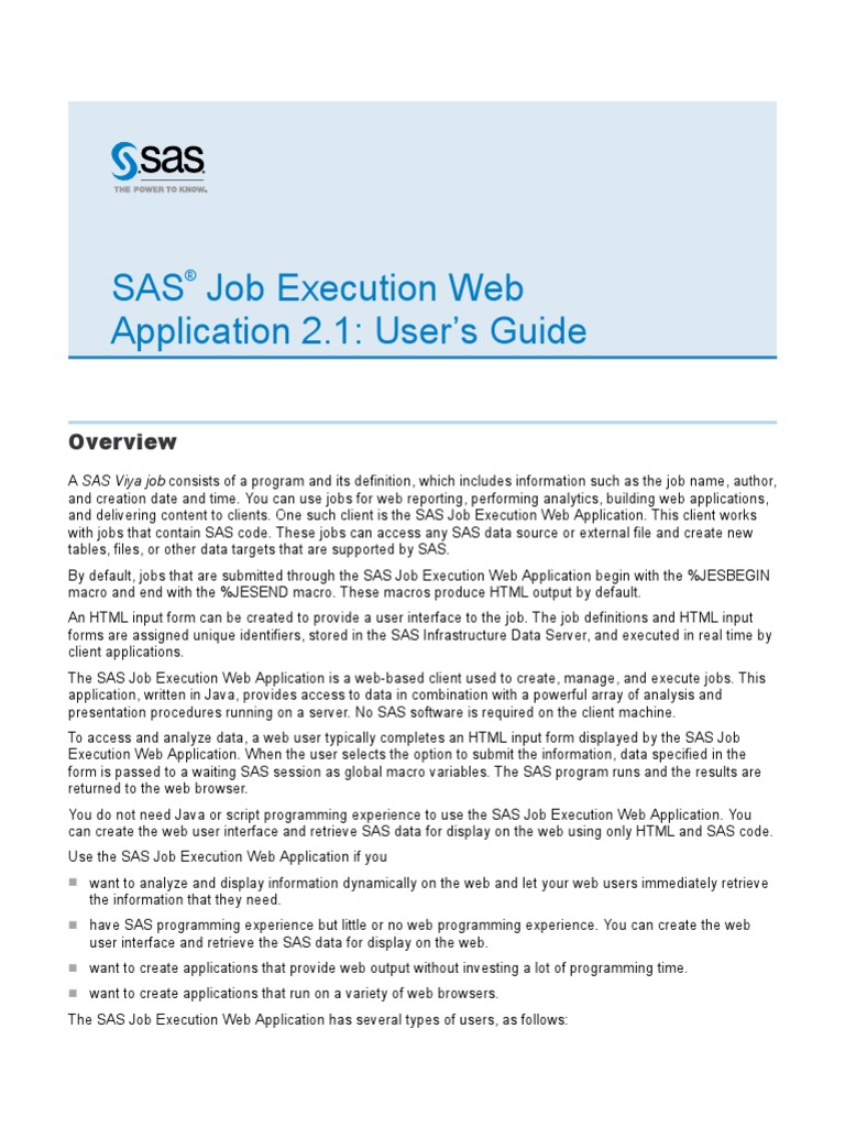 SAS Job Execution Web Application 2.1 - User S Guide | PDF | World Wide Web | Internet & Web