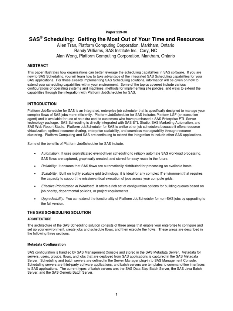 Paper 229 30 Sas Scheduling Getting The Most | PDF | Scheduling (Computing) | Operating System