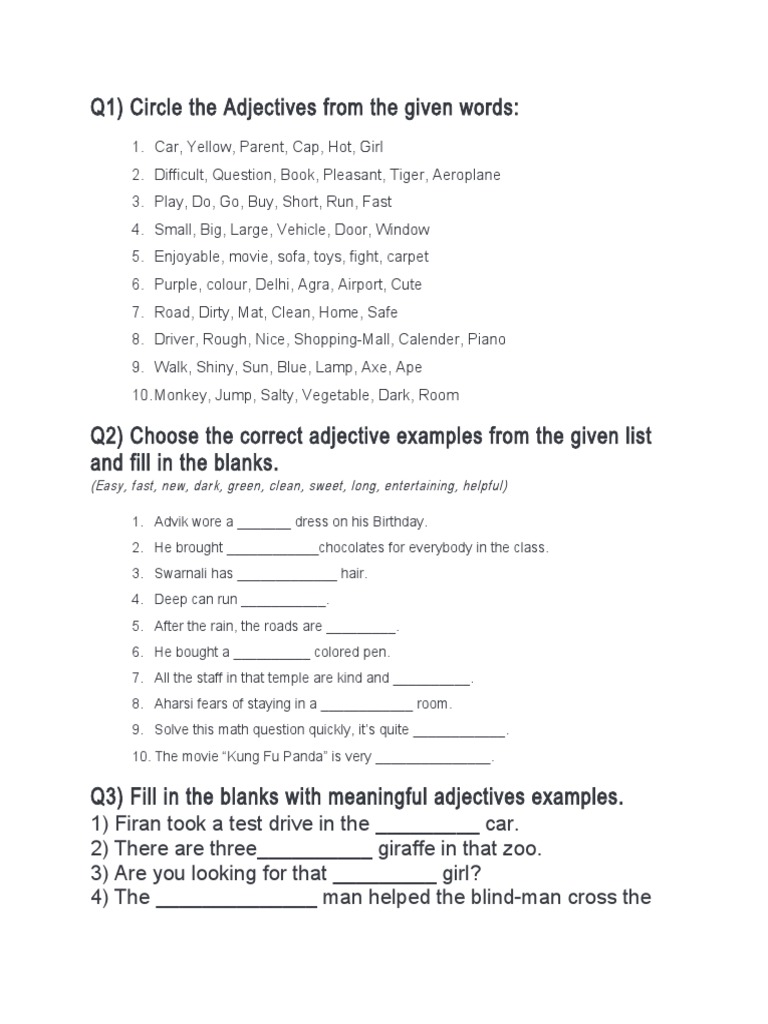 Adjective Worksheet New | PDF
