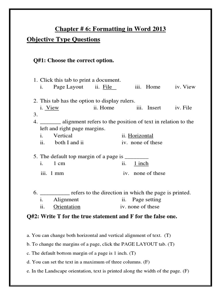 Word 2013 Formatting Practice Sheet | PDF | Page Layout | Text