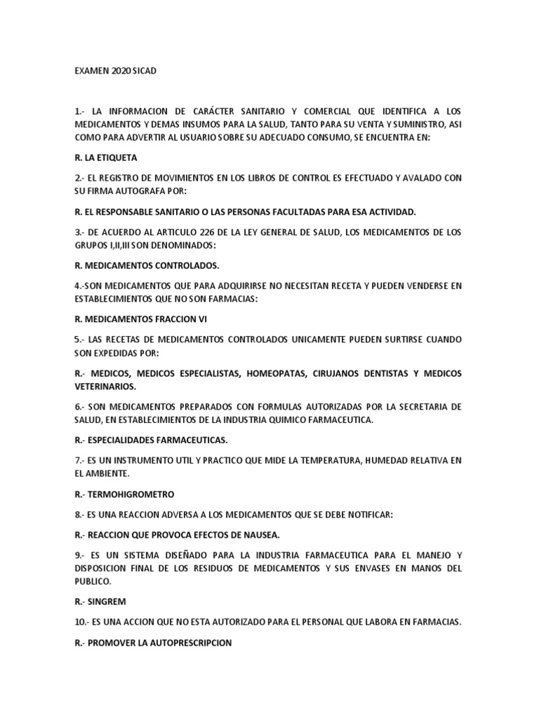 Sicad Examen 2022 | PDF | Medicamentos con receta | Farmacia