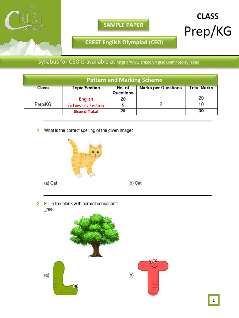 CEO Sample Papers For Class Prep KG | Download Free PDF | Language ...