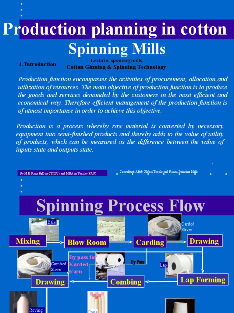 Lecture-1 Spinning Process Flow | PDF | Spinning (Textiles) | Textiles