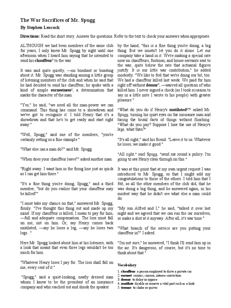 The War Sacrifices of MR Spugg | PDF | Narration | Courage