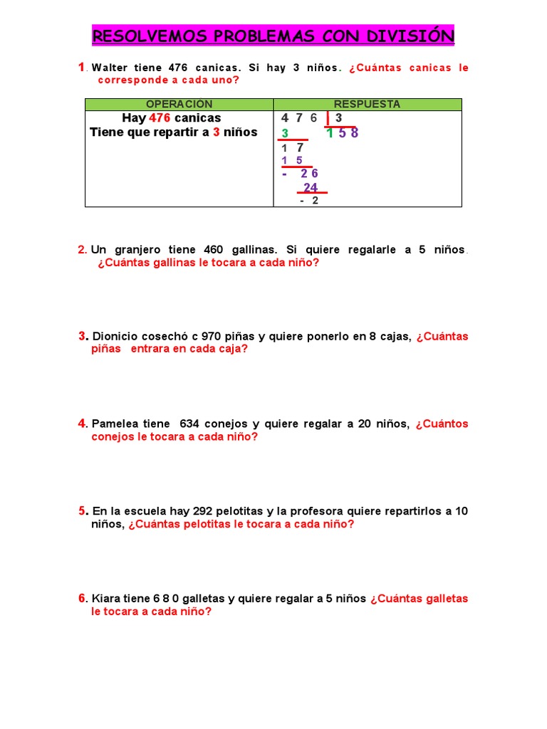 RESO PROBLEMAS CON DIVISION y MULTIPLICACION | PDF