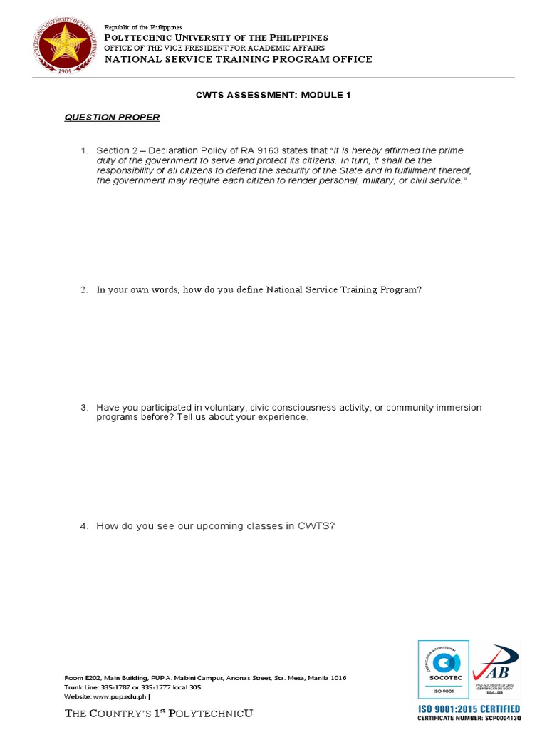 CWTS Module 1 Assessment | PDF