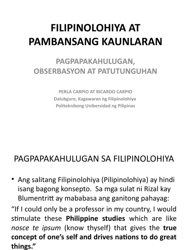 Pagpapakahulugan Sa Filipinolohiya | PDF