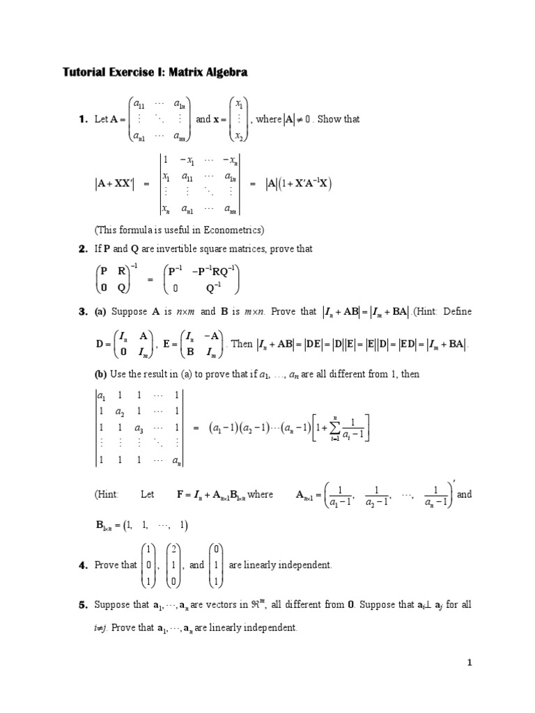 Tutorial Exercise 1 Pdf Eigenvalues And Eigenvectors Matrix Theory
