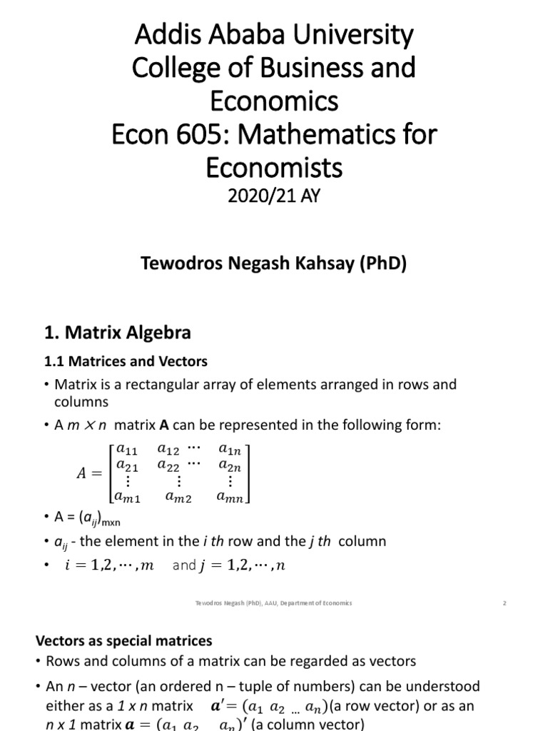 Econ 605 - Lecture 1 | PDF | Matrix (Mathematics) | System Of Linear ...