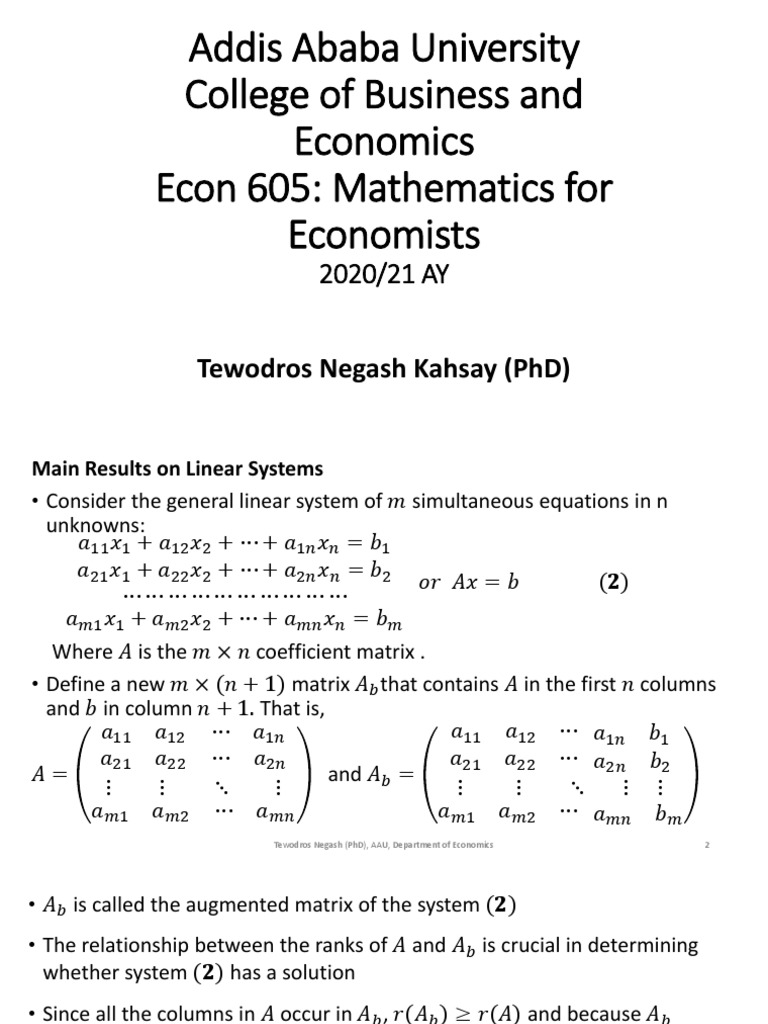 Econ 605 - Lecture 2 | PDF | Eigenvalues And Eigenvectors | Matrix ...