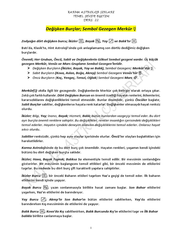 Karma Astroloji Temel Seviye - DERS 22 | PDF