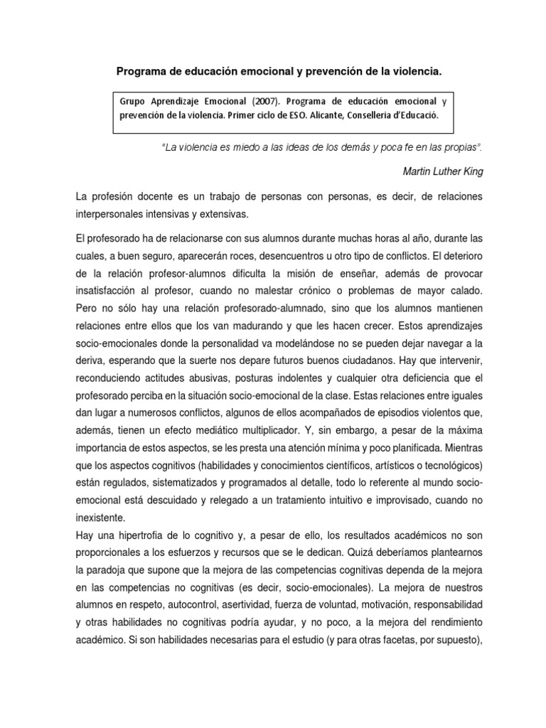 L 4 Programa de educación emocional y prevención de la violencia | PDF | Inteligencia emocional ...