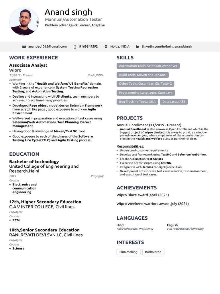 Anand's Resume | PDF | Software Testing | Selenium (Software)