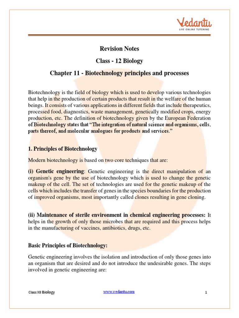 Class 12 Biology Chapter 11 Notes | PDF | Restriction Enzyme ...